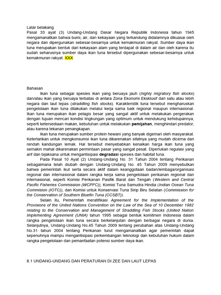Ikan tuna sebagai spesies ikan yang beruaya jauh (highly migratory fish ...