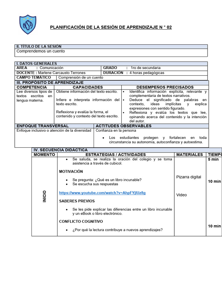 1ro Sec-Com-2da Sem-Comprensión de Un Cuento | PDF | Aprendizaje | Modificación de comportamiento
