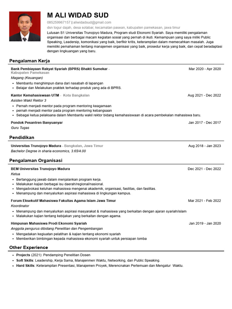 Riwayat Hidup (CV) - ALI WIDAD OFFICIAL | PDF
