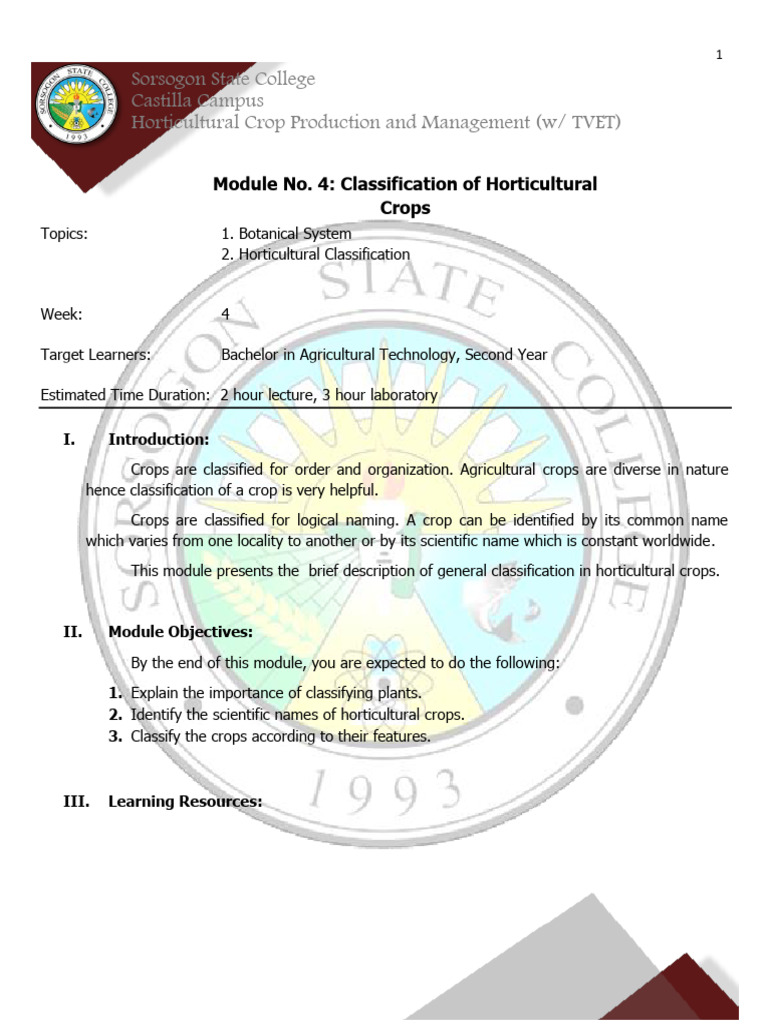 Module 4 Horticultural Crop Production and Management | PDF | Genus ...