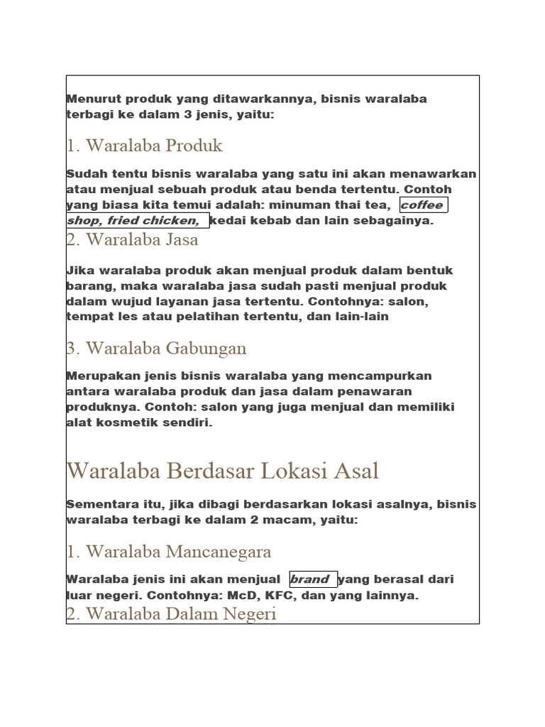 Jenis Frenchise Produk Yang Ditawarkannya | PDF