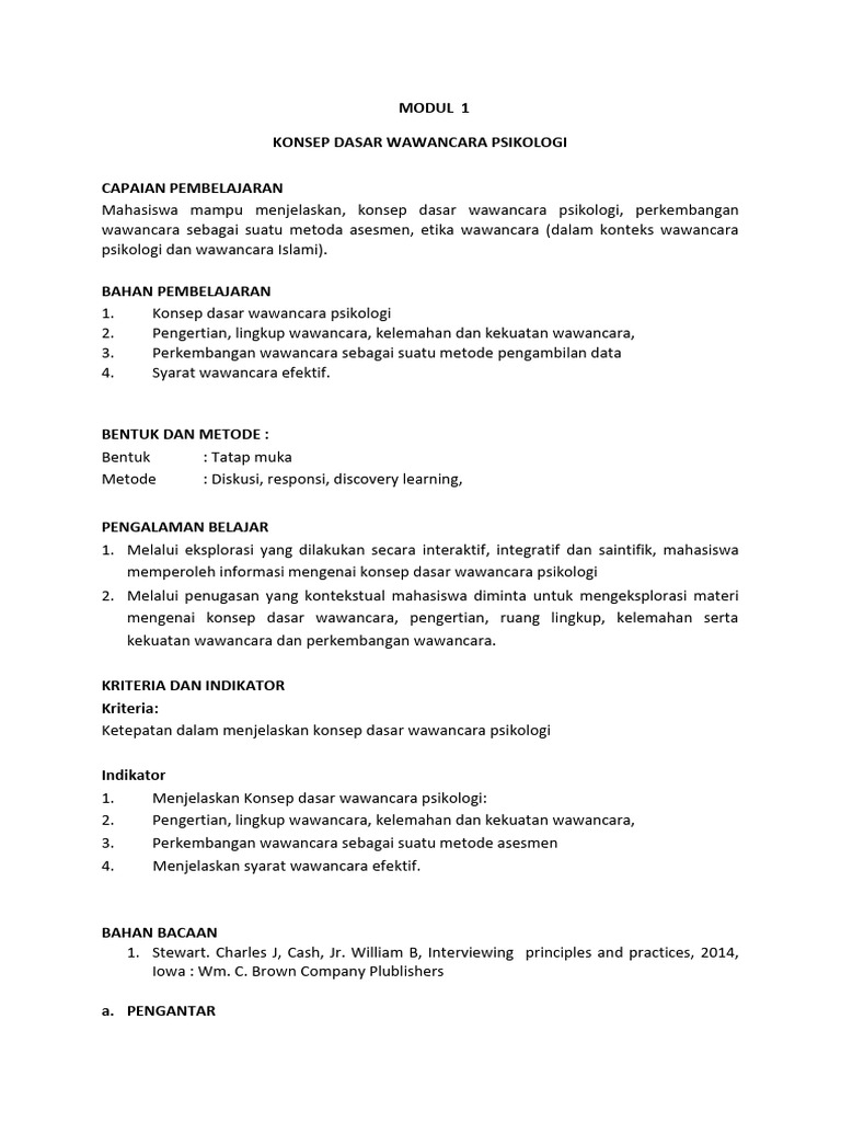 MODUL 1 Wawancara Psikologi (Pengantar, Ruang Lingkup, Pengertian) | PDF