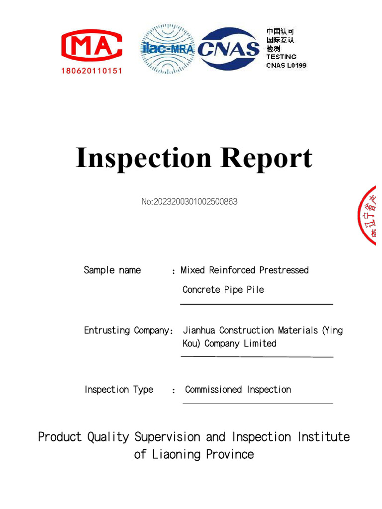 Concrete Pipe Pile Inspection Report | PDF | Building Engineering ...