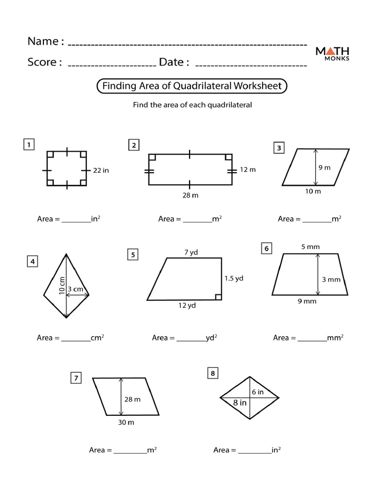 Area-of-Quadrilateral-Worksheets-Free | PDF