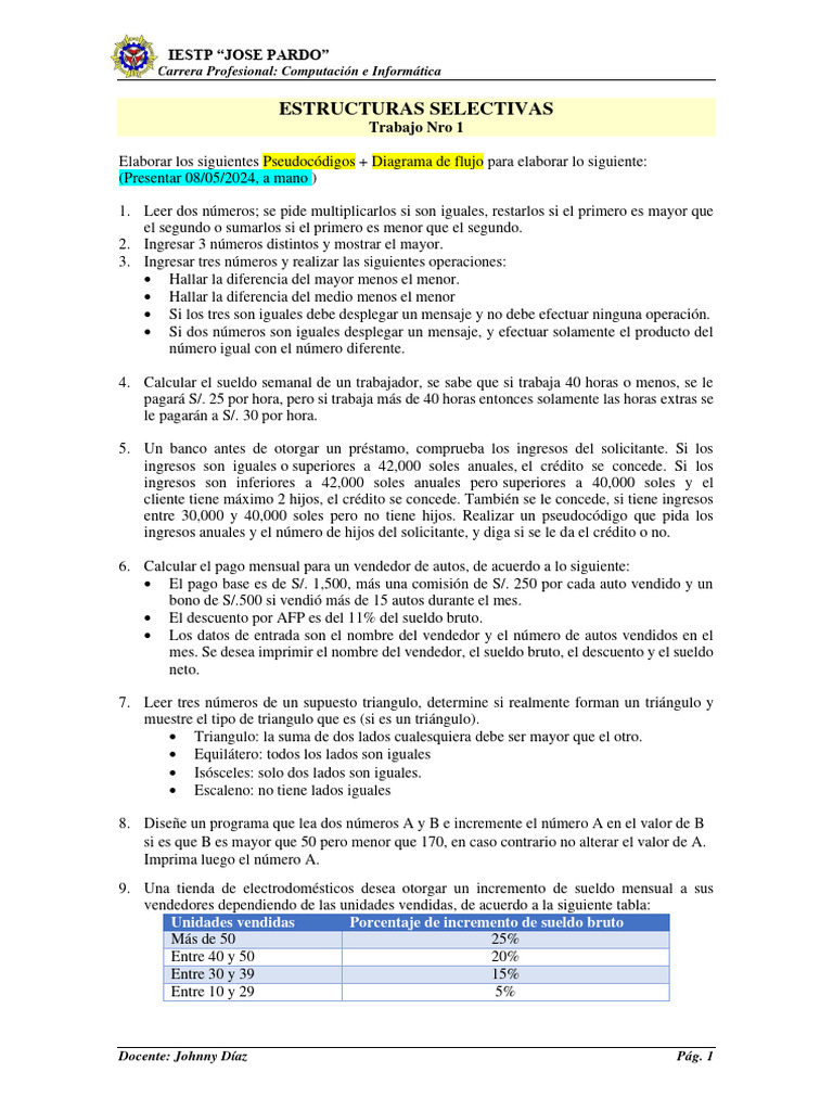 Trabajo Nro 1 - Selectivas - 3A (Prof Diaz) | PDF | Triángulo