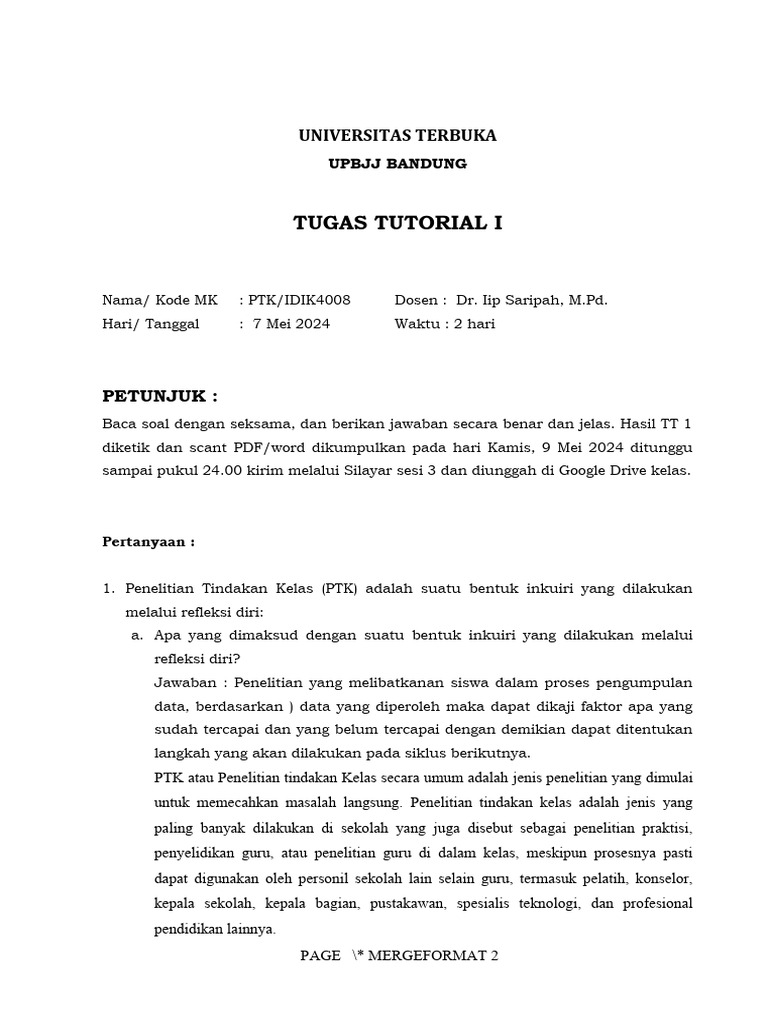 Zenitri Indriani - Naskah Soal TT 1 - PTK - 2024.1 | PDF