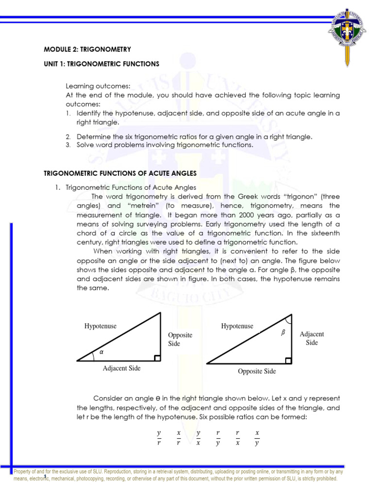 Engg Math 1 Module 2 - Trigonometry | PDF | Trigonometric Functions | Trigonometry