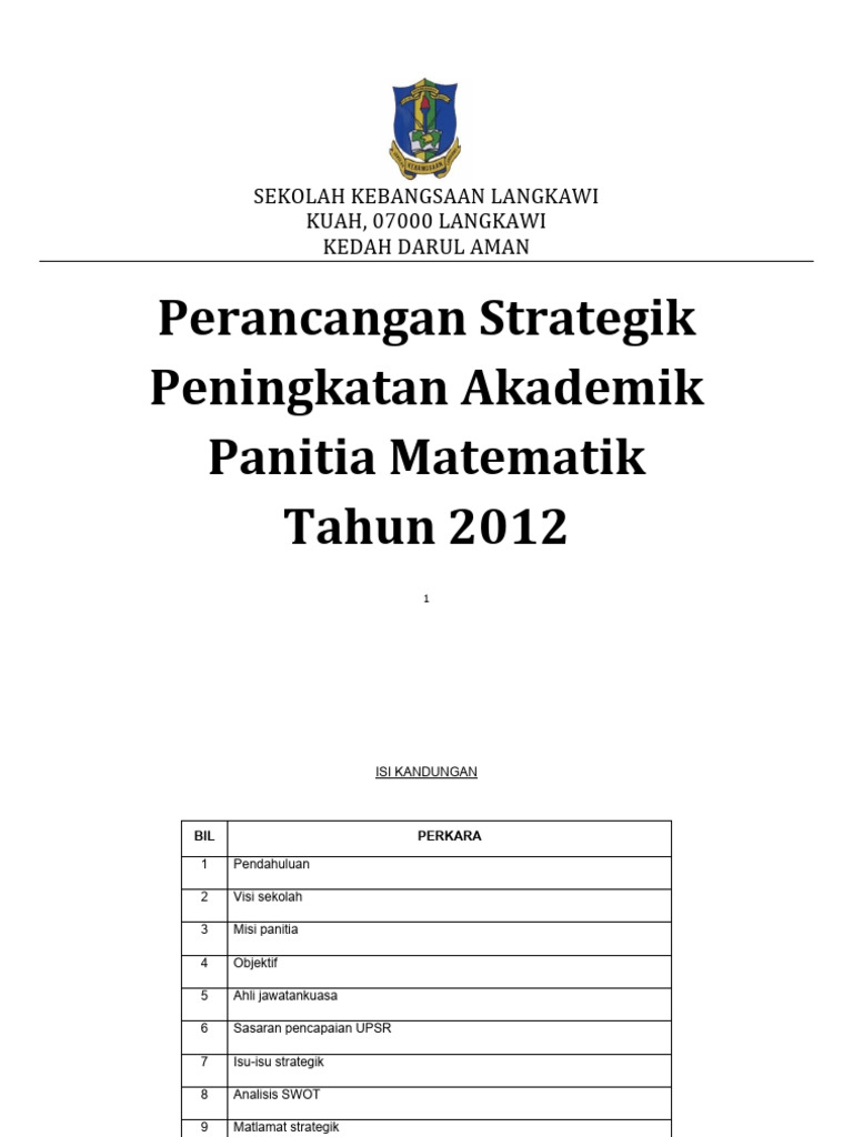 Perancangan Strategik Math 2012 | PDF