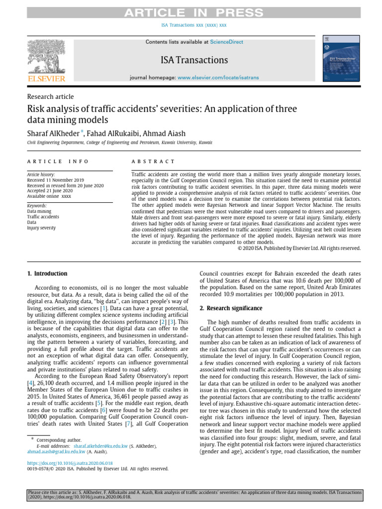 Risk Analysis of Traffic Accidents Severities An Application of Three ...