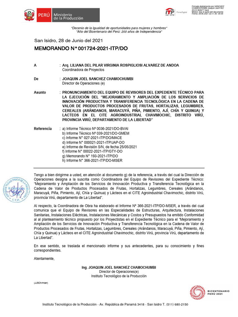 Memorando 1724-2021-Itp-Do | PDF