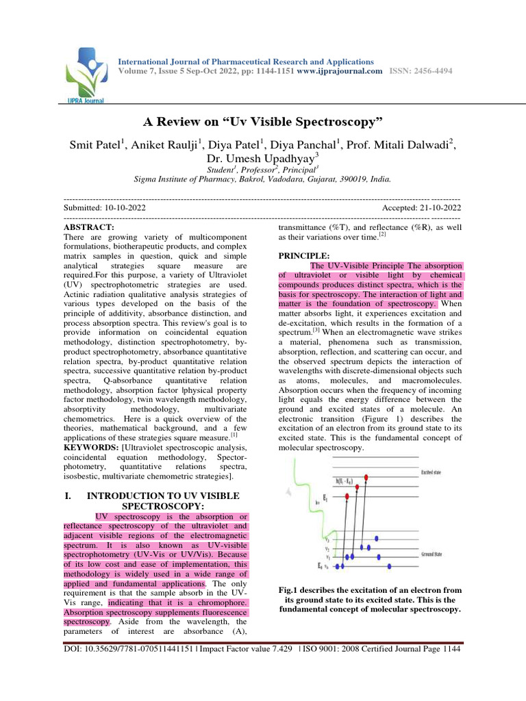 A Review On Uv Visible Spectroscopy 1 Pdf Ultraviolet Visible Spectroscopy