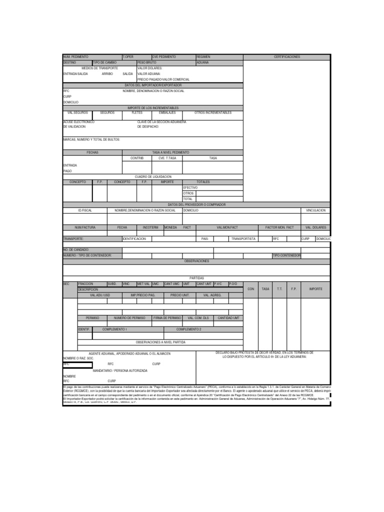 Formato de Pedimento | PDF | aduana | Economias