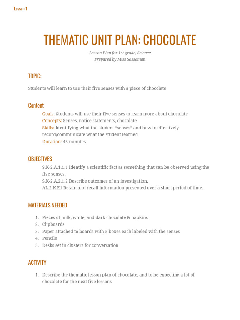 Unit Lesson 1-Merged | PDF | Lesson Plan | Senses