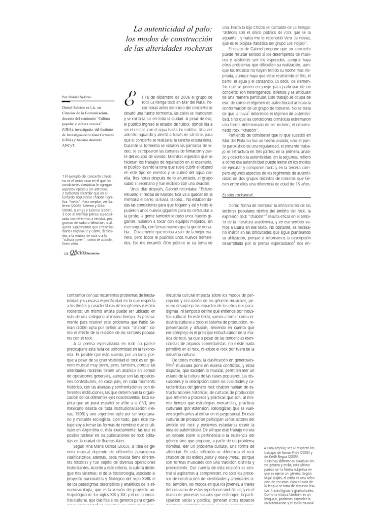 Salerno Daniel. La Autenticidad Al Palo | PDF | La música rock