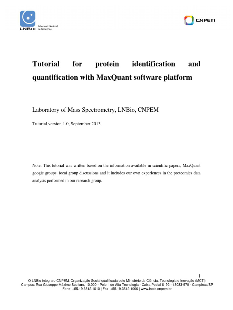Tutorial_MaxQuant-protein-identification_release-v1_28052015 | PDF | Proteins | Proteomics
