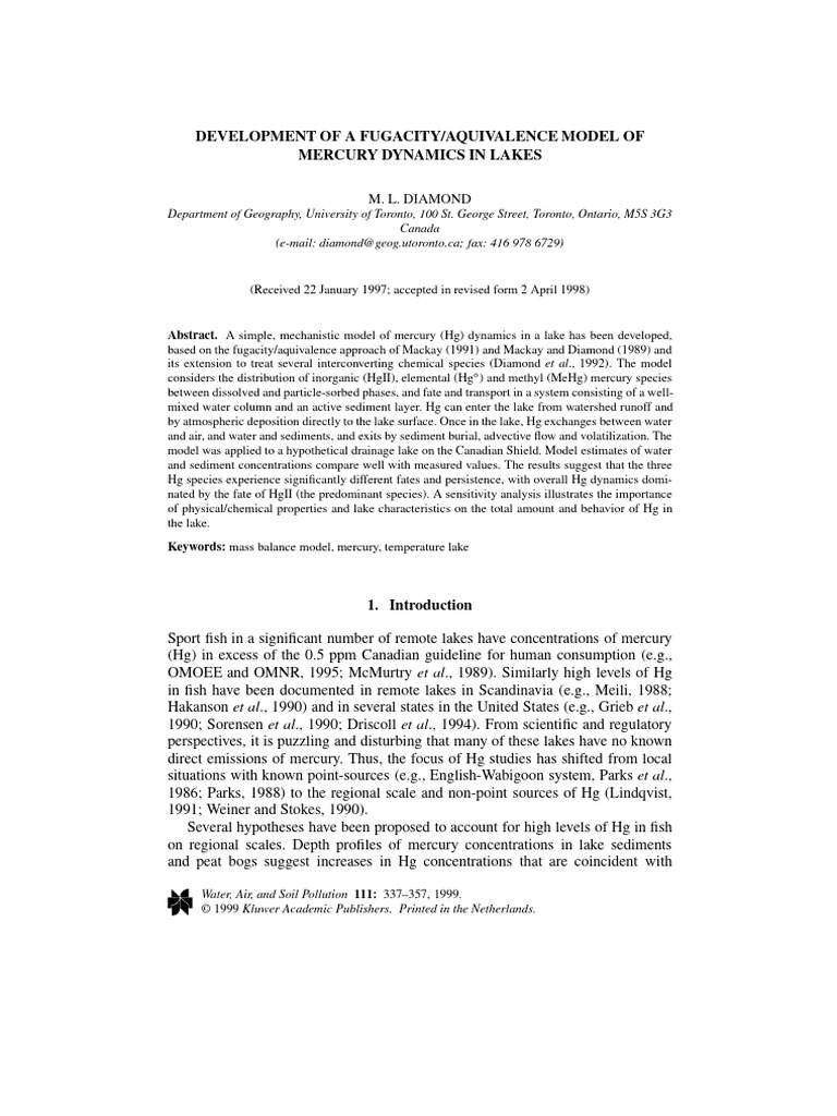 5 Mercury Dynamics In Lake Pdf Mercury Element Lake