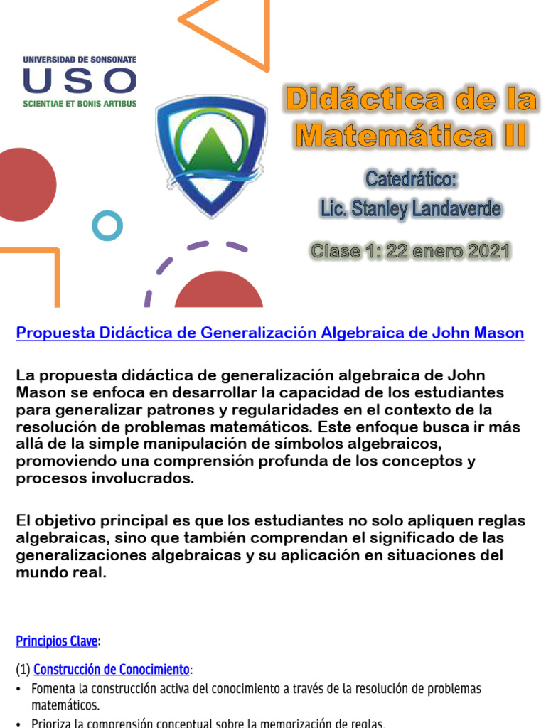 Guion - C2 - 09 Febrero 2024 - Propuesta de John Mason - Generalización Algebraica - DMII | PDF ...