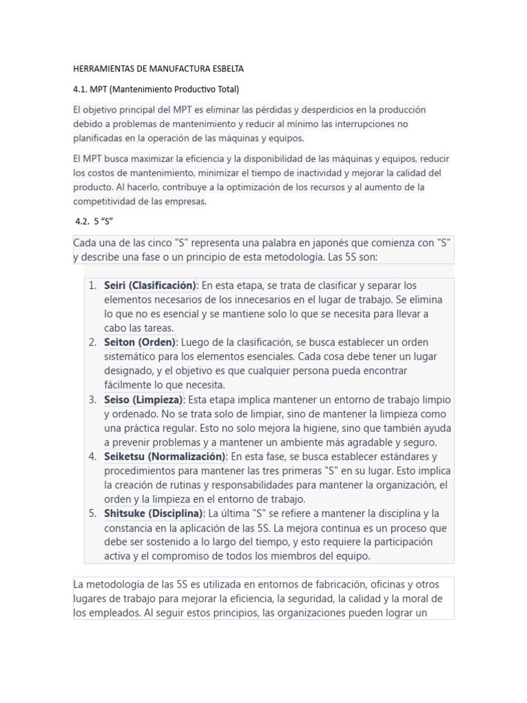 HERRAMIENTAS DE MANUFACTURA ESBELTA | PDF | Lean Manufacturing | Economias