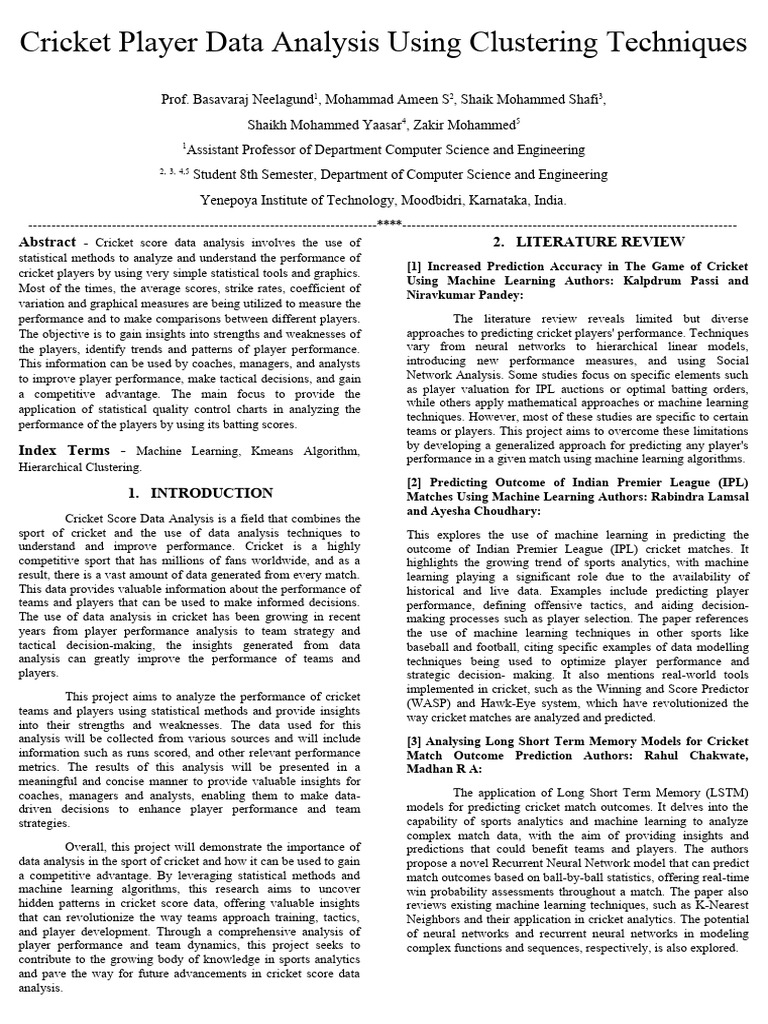 Cricket Player Data Analysis Using Clustering Technique | PDF | Cluster Analysis | Data Analysis