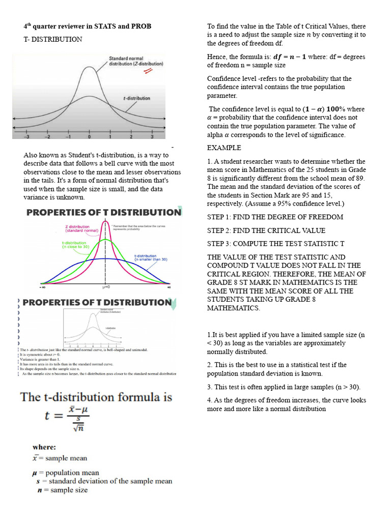 4th Quarter Reviewer in STATS and PROB | PDF | Normal Distribution ...
