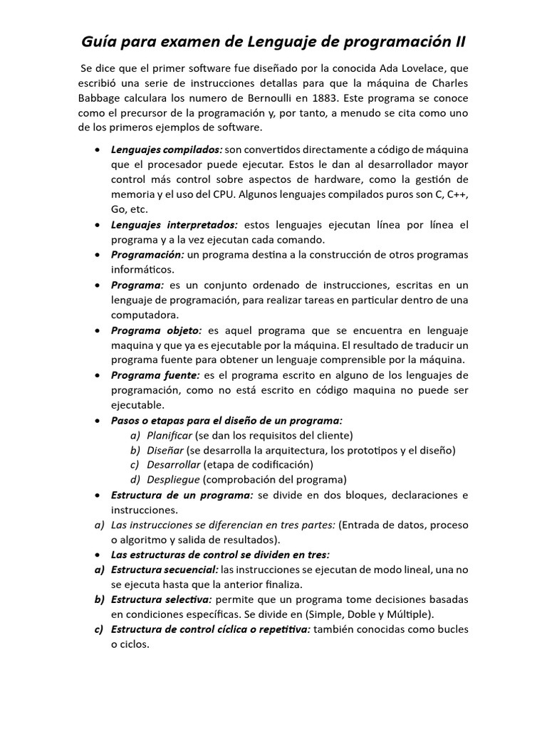 Guía para Examen de Lenguaje de Programación II | Descargar gratis PDF | Programa de computadora ...