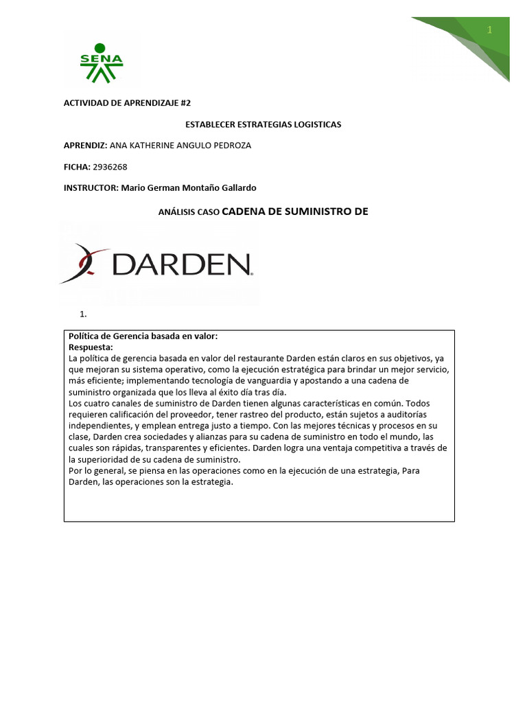 Analisis Caso Darden Act #2 | PDF | Calidad (comercial) | Cadena de suministro