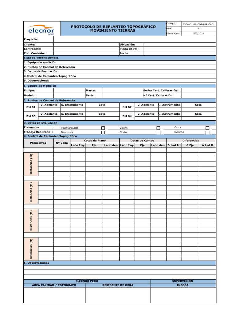 330-001.01-COT-PTR-0001 Rev. A Protocolo Replanteo Topográfico Mov. Tierras | PDF | Topografía ...