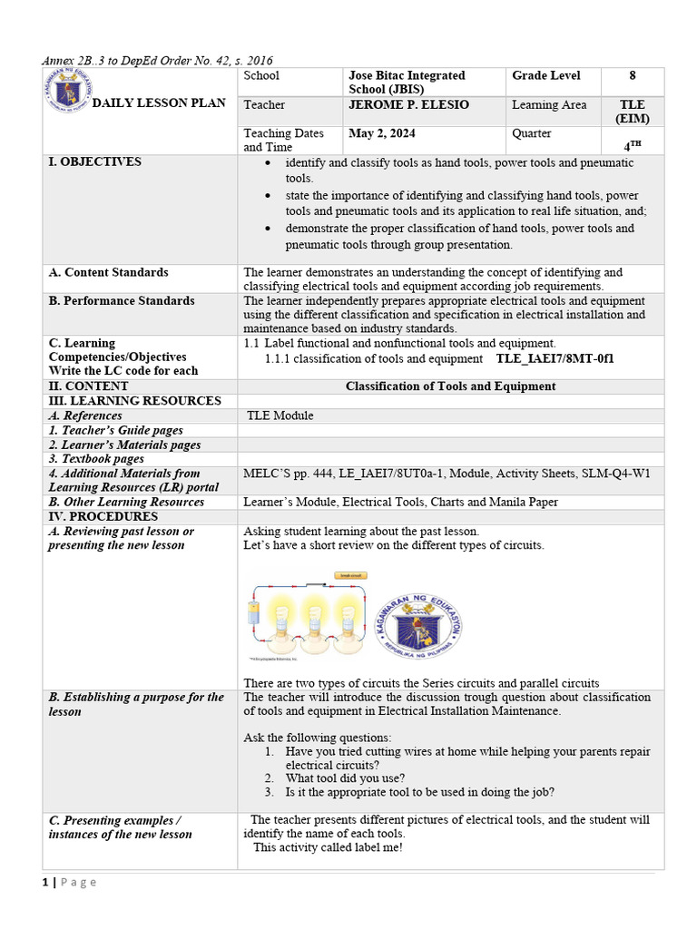 Dlp Jhs g8 Final | PDF | Tools | Drill