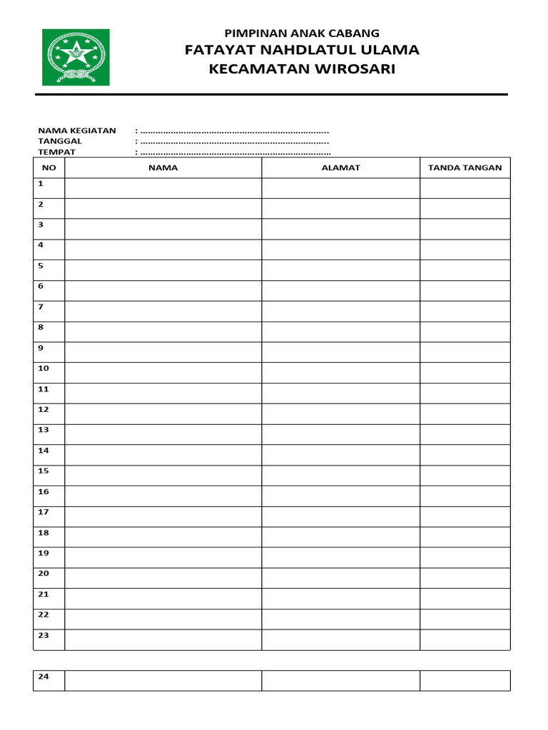 Absensi Acara Pac Fatayat | PDF