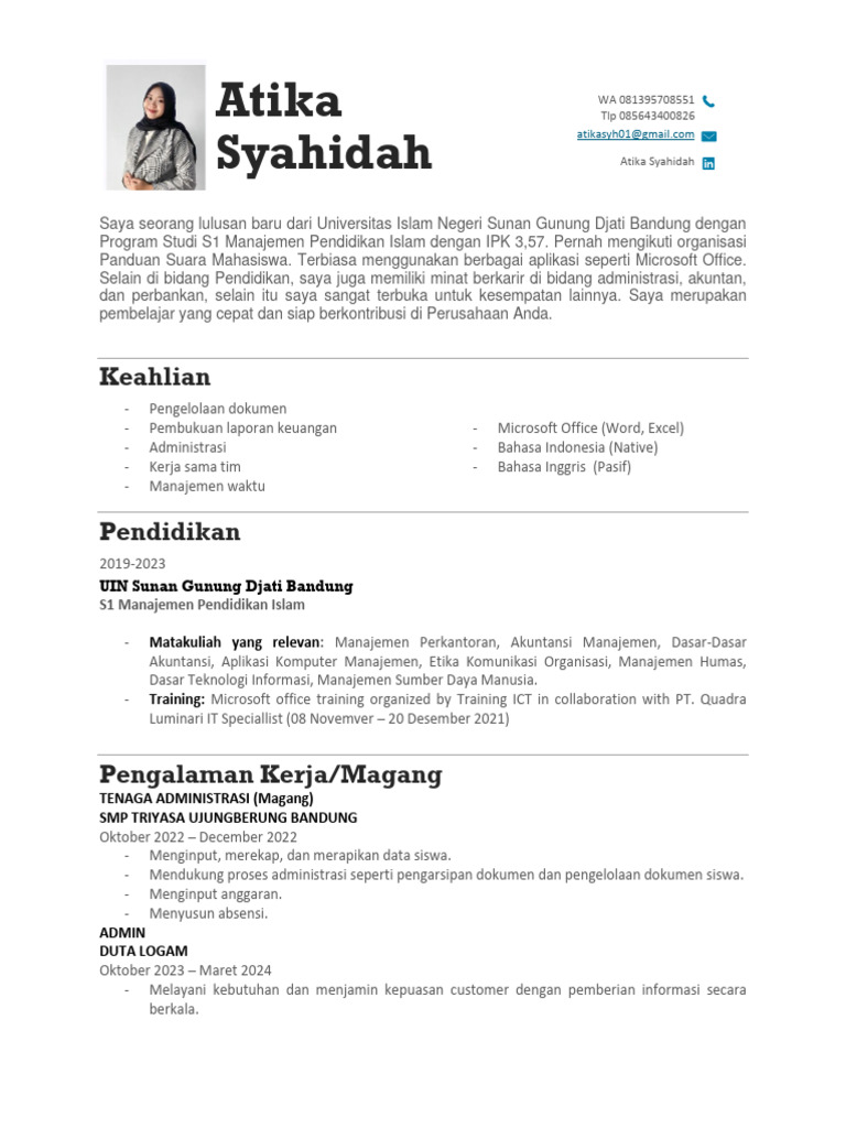 CV Atika Syahidah | PDF
