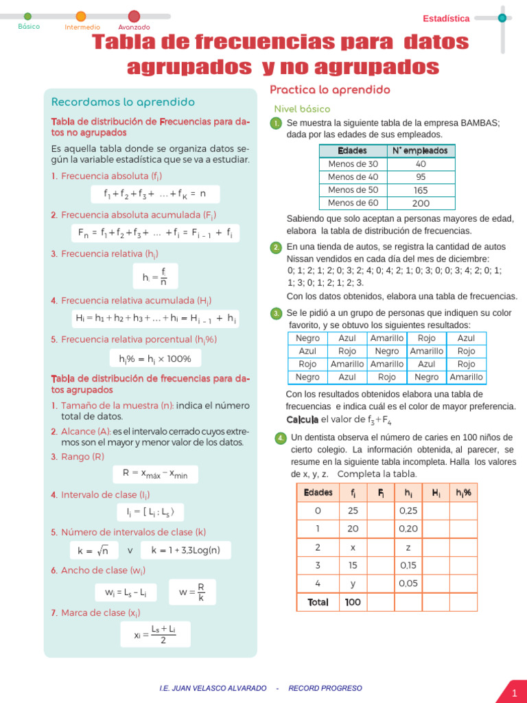 Tablas de Frecuencia: Ejercicios y Ejemplos | PDF