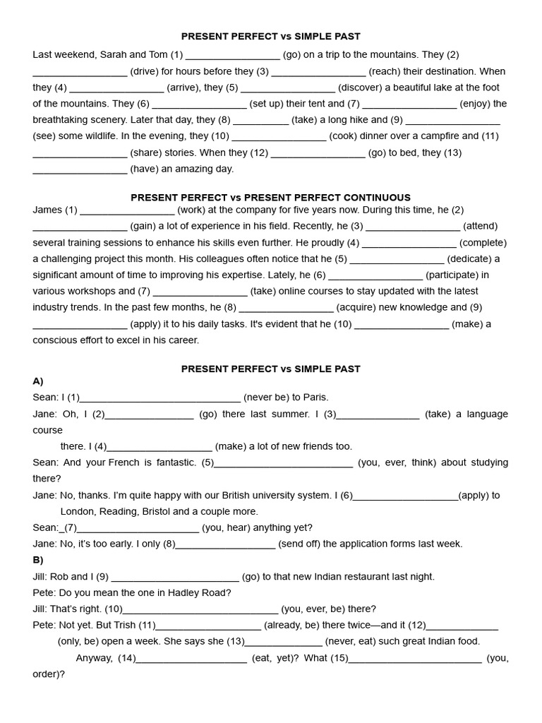 PRESENT PERFECT Vs SIMPLE PAST Activity | PDF PRESENT PERFECT Vs SIMPLE PAST Activity | PDF
