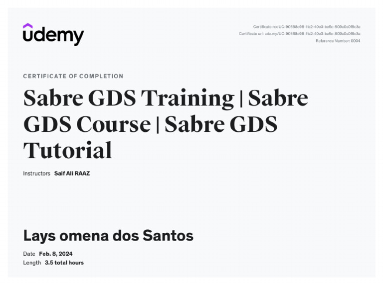 Certificado Sabre | PDF