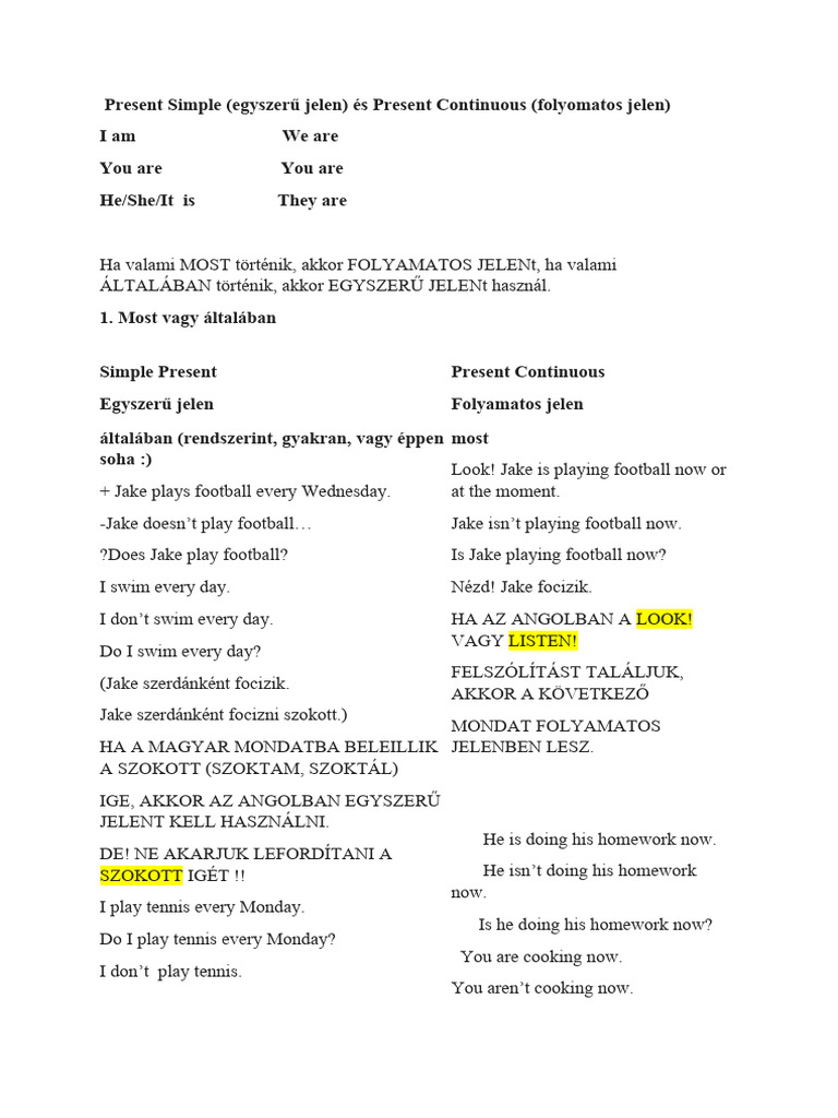 Present Simple - Present Continuous | PDF