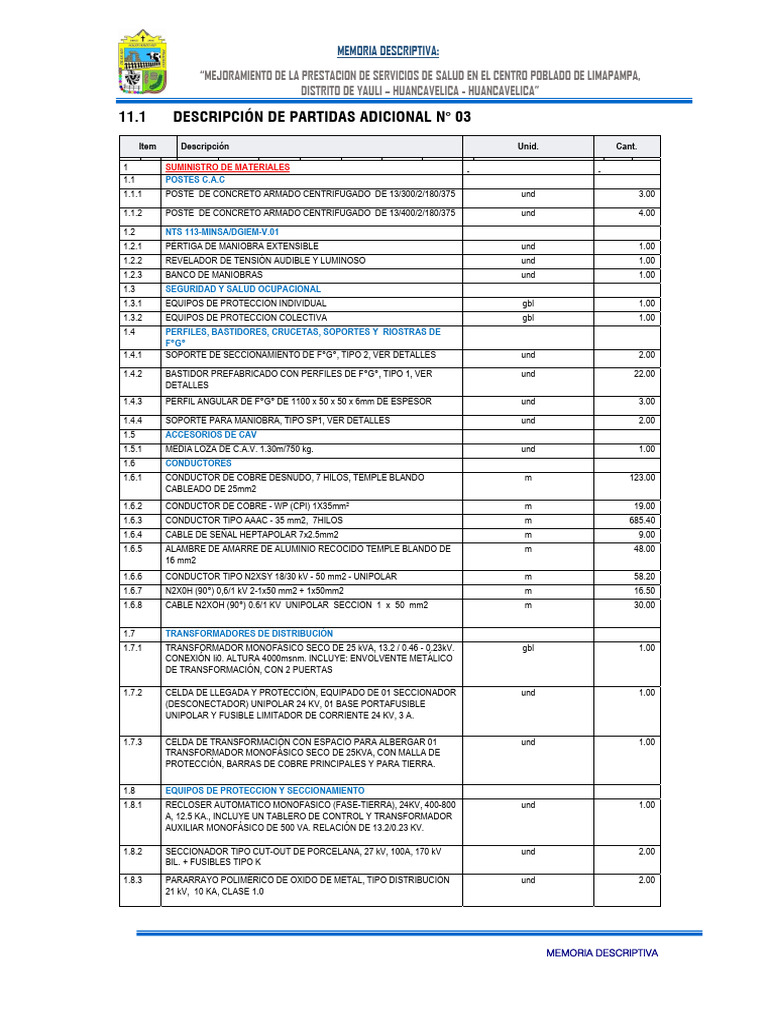 01 Resumen de Partidas de Adicional de Obra | PDF | Tornillo | Ingeniería de Edificación
