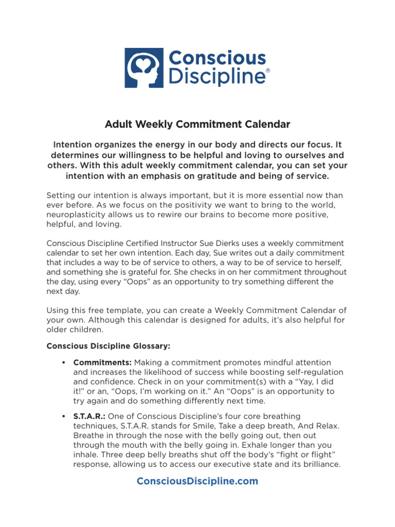 Adult Weekly Intention Calendar | PDF