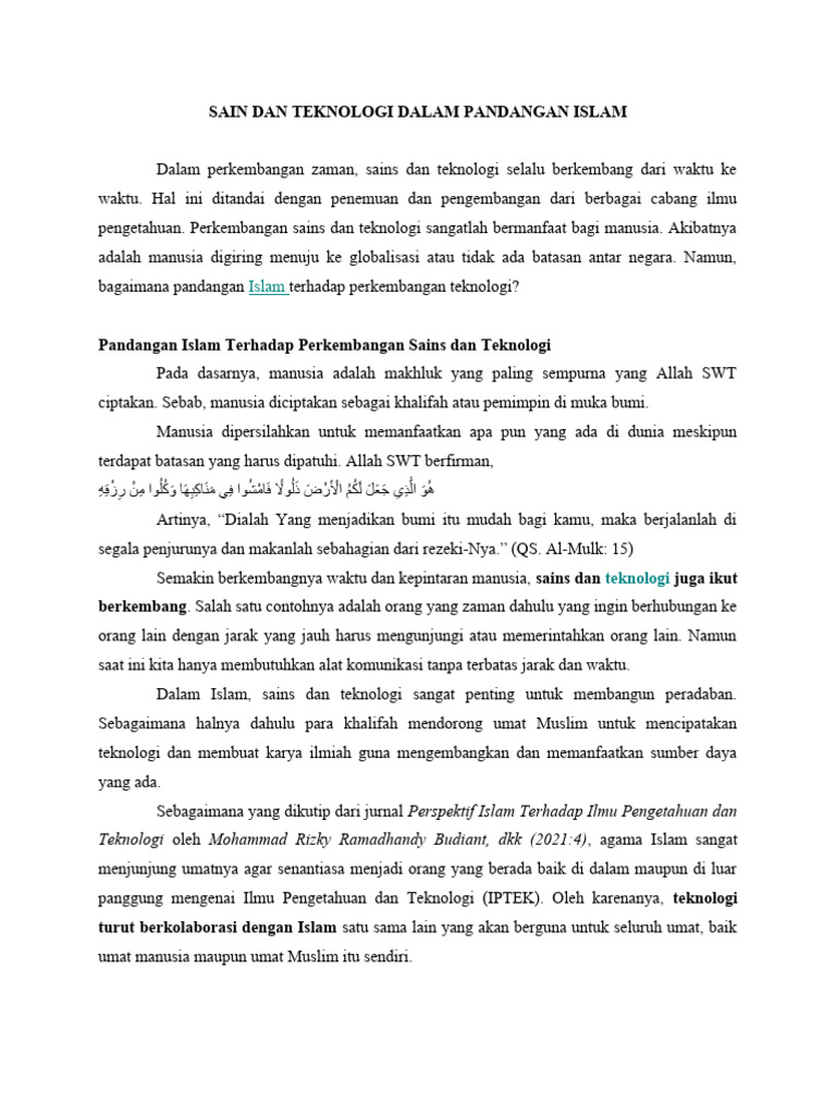 Sain Dan Teknologi Dalam Pandangan Islam | PDF