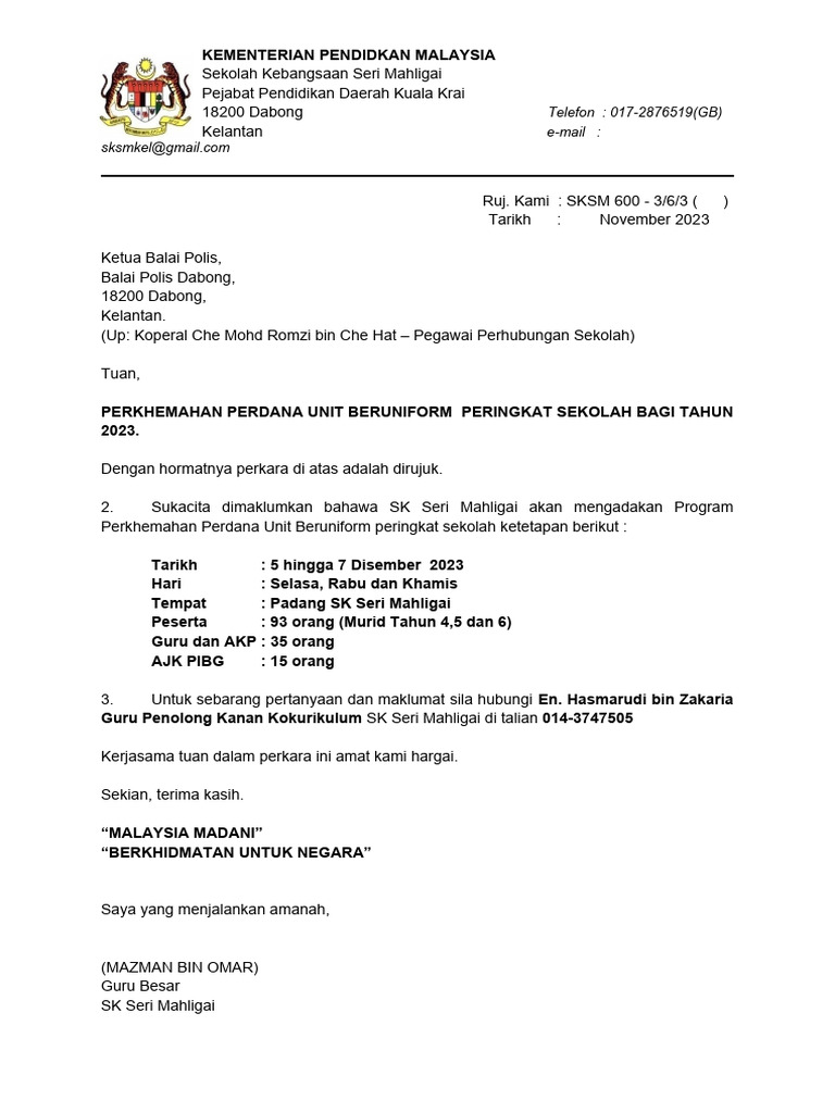 Surat Makluman Perkhemahan SKSM 2023 | PDF