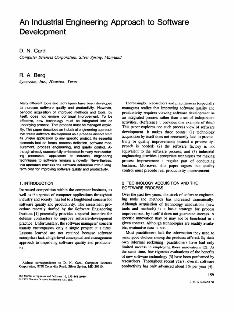 An Industrial Engineering Approach To Software Development | PDF | Software Development Process ...