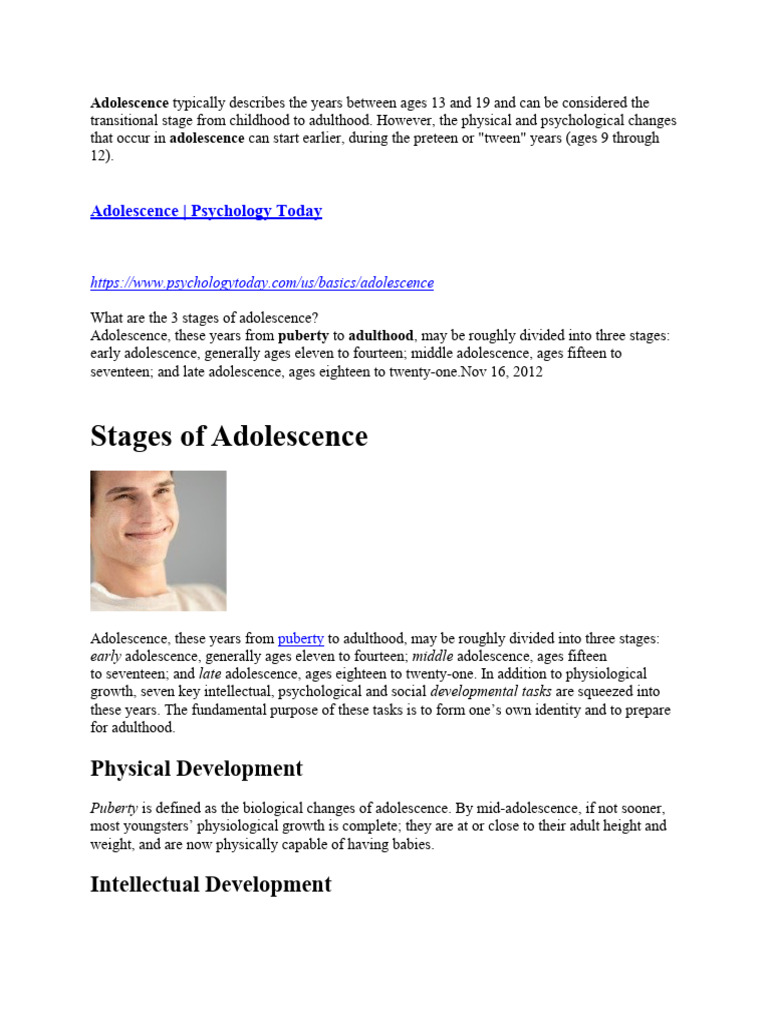 Adolescence Typically Describes The Years Between Ages 13 and 19 and ...