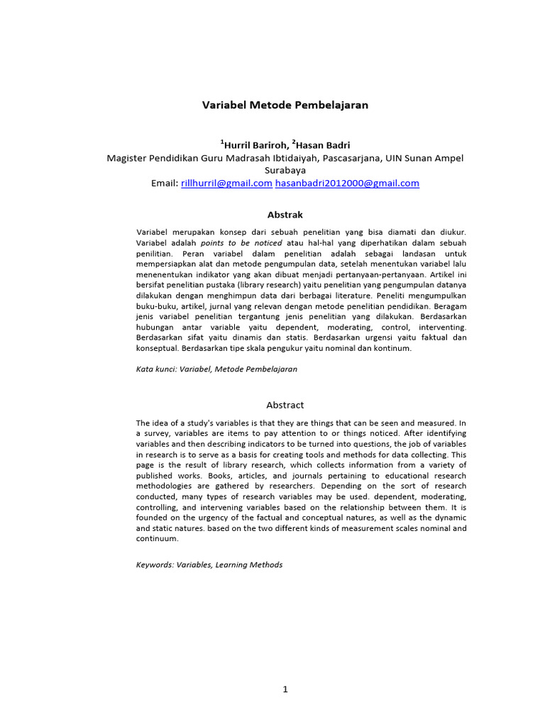 Variabel dalam Metode Pembelajaran | PDF | Karier & Perkembangan ...