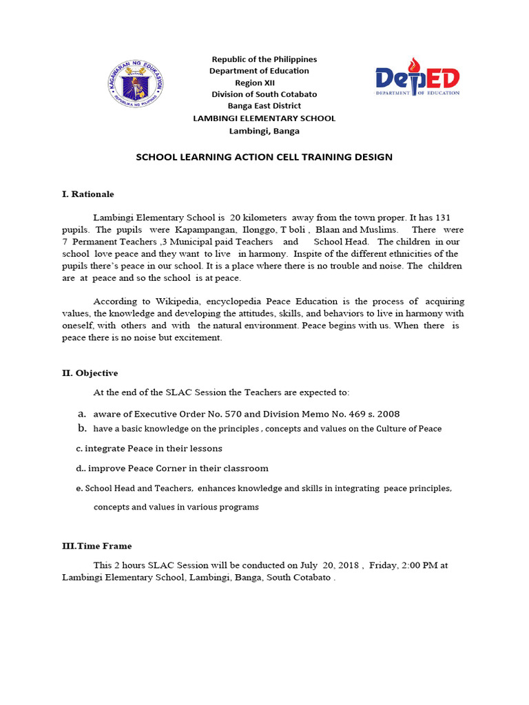 Slac Session Training Design | PDF | Teachers | Behavior Modification