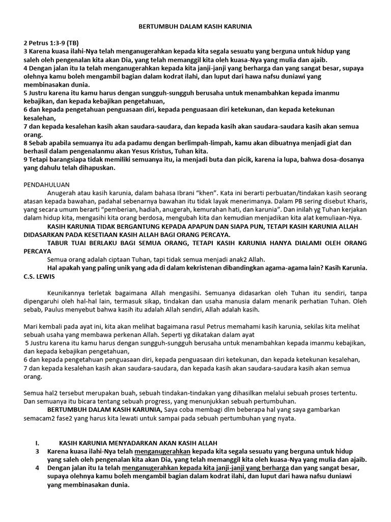 Outline Bertumbuh Dalam Kasih Karunia | PDF