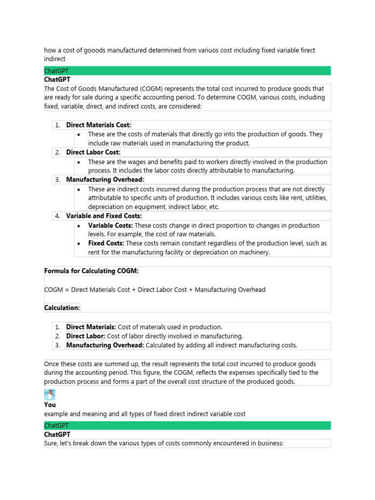 COGM Type of Cost | PDF | Inventory | Expense