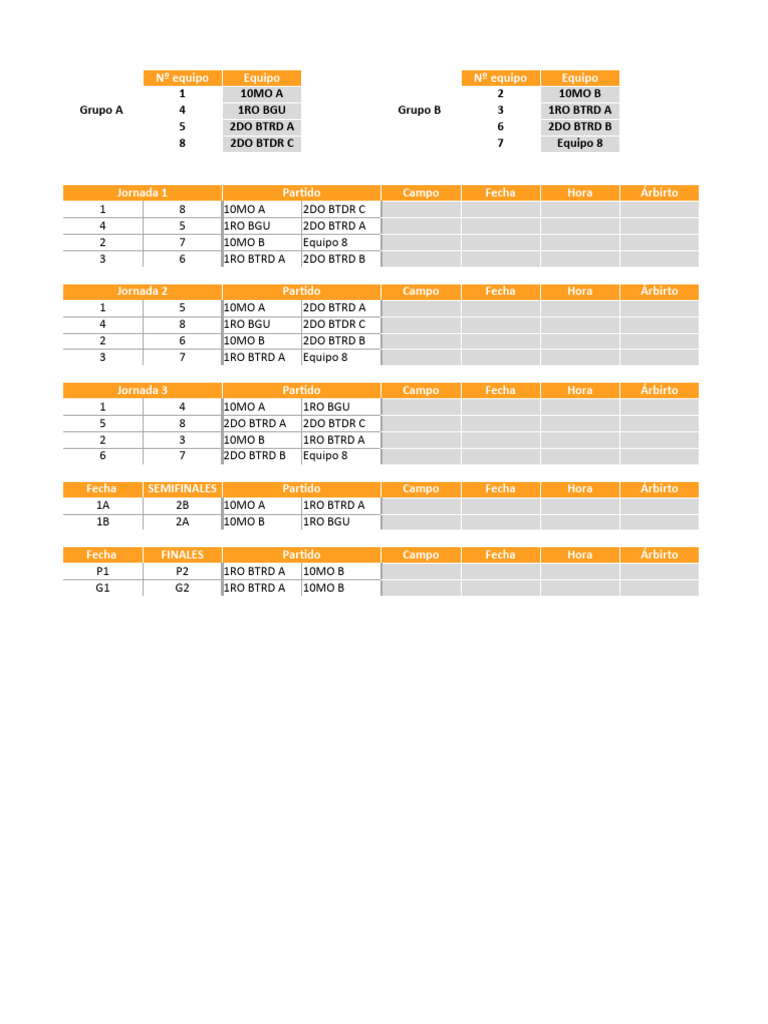 Plantilla Excel Torneos Grupos Eliminatorias 8 Equipos | PDF ...