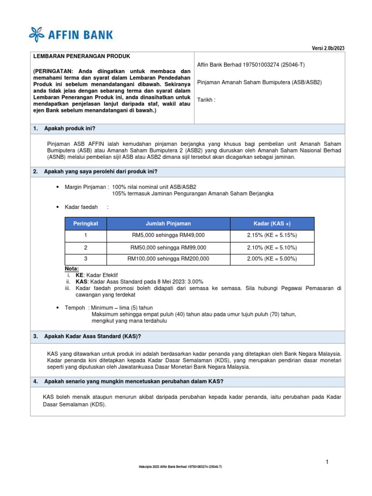 ASB ASB2 Loan PDS BM | PDF