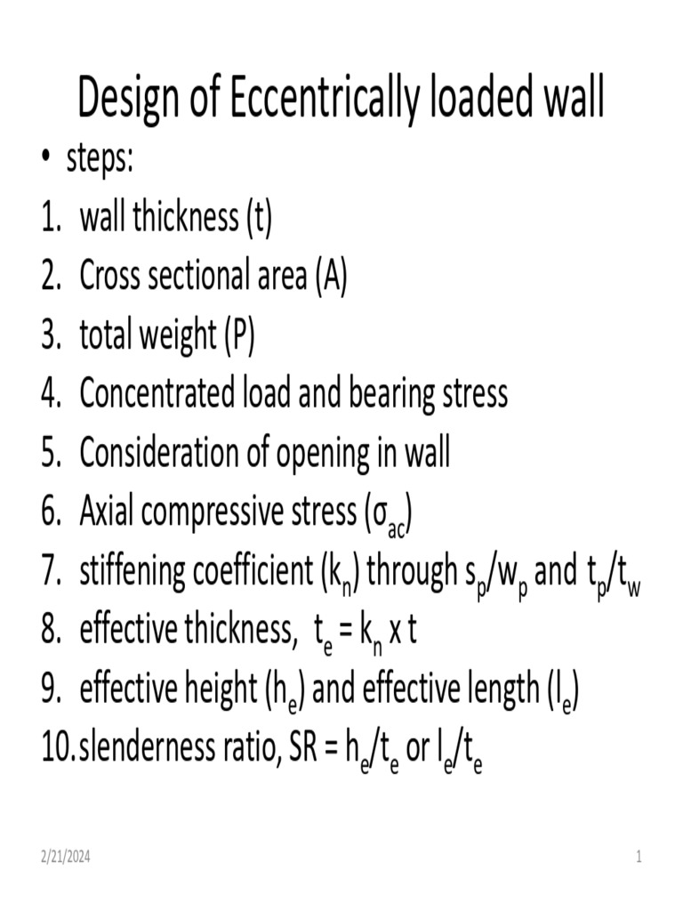 Masonry CH 8 - Eccentric Wall | PDF | Bending | Stress (Mechanics)