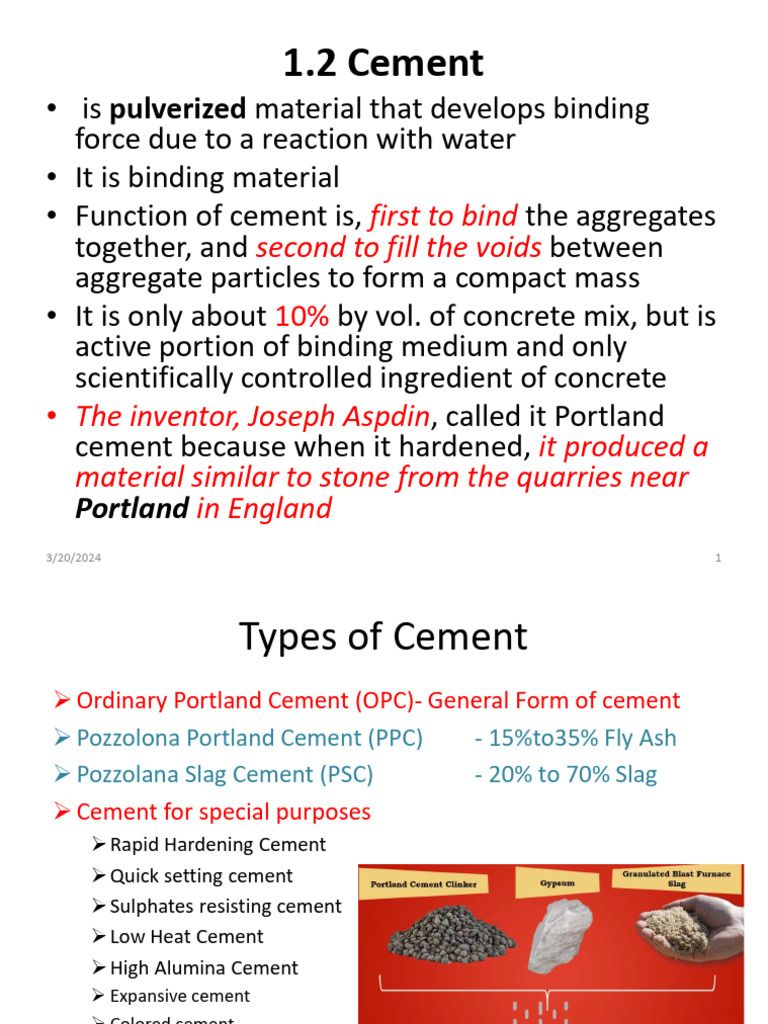 Chapter 1 Constituents of Concrete 02 | PDF | Cement | Concrete