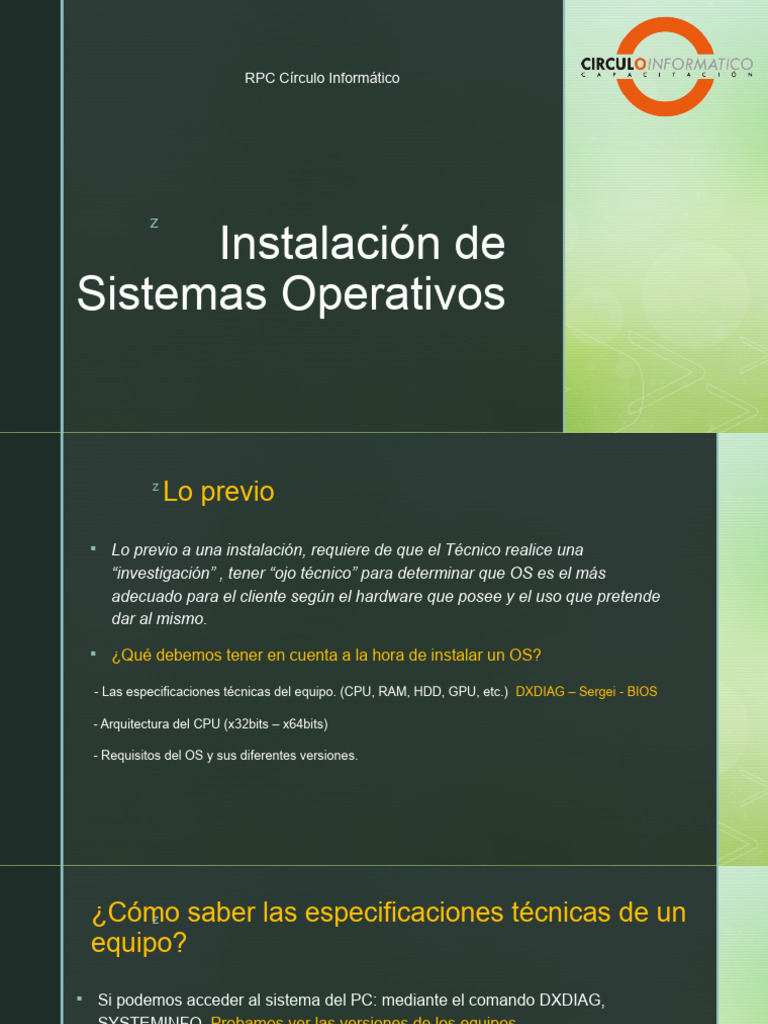 Instalación de Sistemas Operativos: RPC Círculo Informático | PDF ...