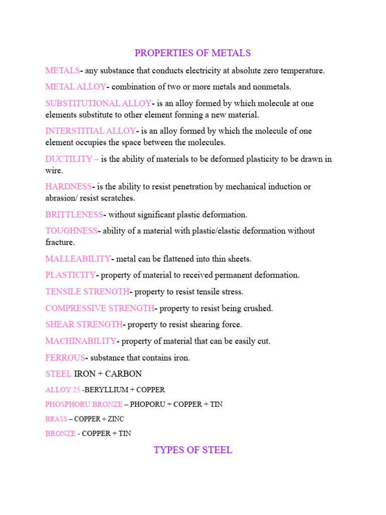 Properties of Metals | PDF | Alloy | Metals